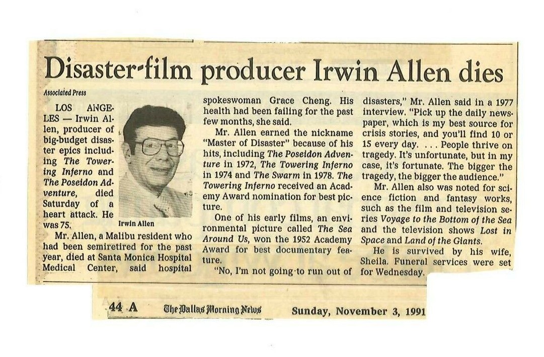 IRWIN ALLEN OBITUARY ARTICLE